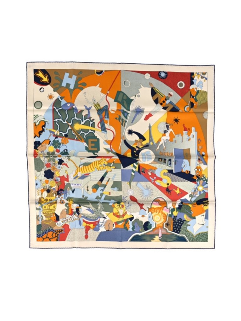 Hermes Ca Decoiffe single face multicolor silk scarf| Vintage-United